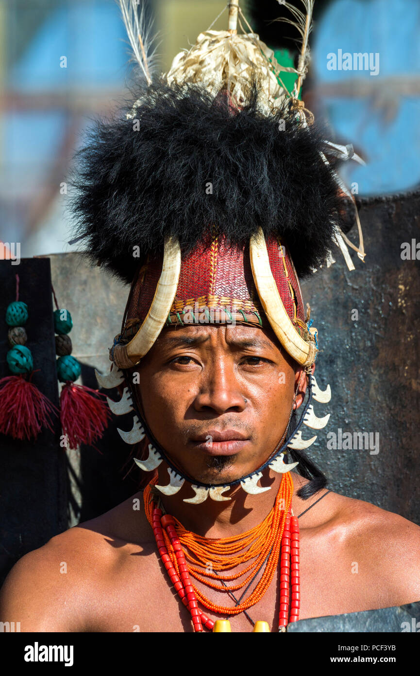 Tribes man at the Hornbill Festival, Kohima, Nagaland, India Stock ...