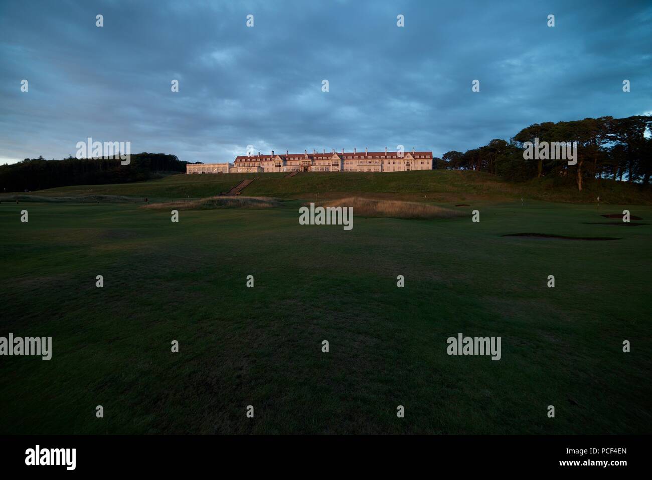 Trumps Turnberry Hotel from the front during dusk with a dark sky ...