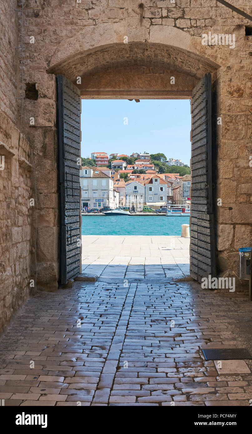 Entrance gate to old town of Trogir a historic town and harbor on the ...