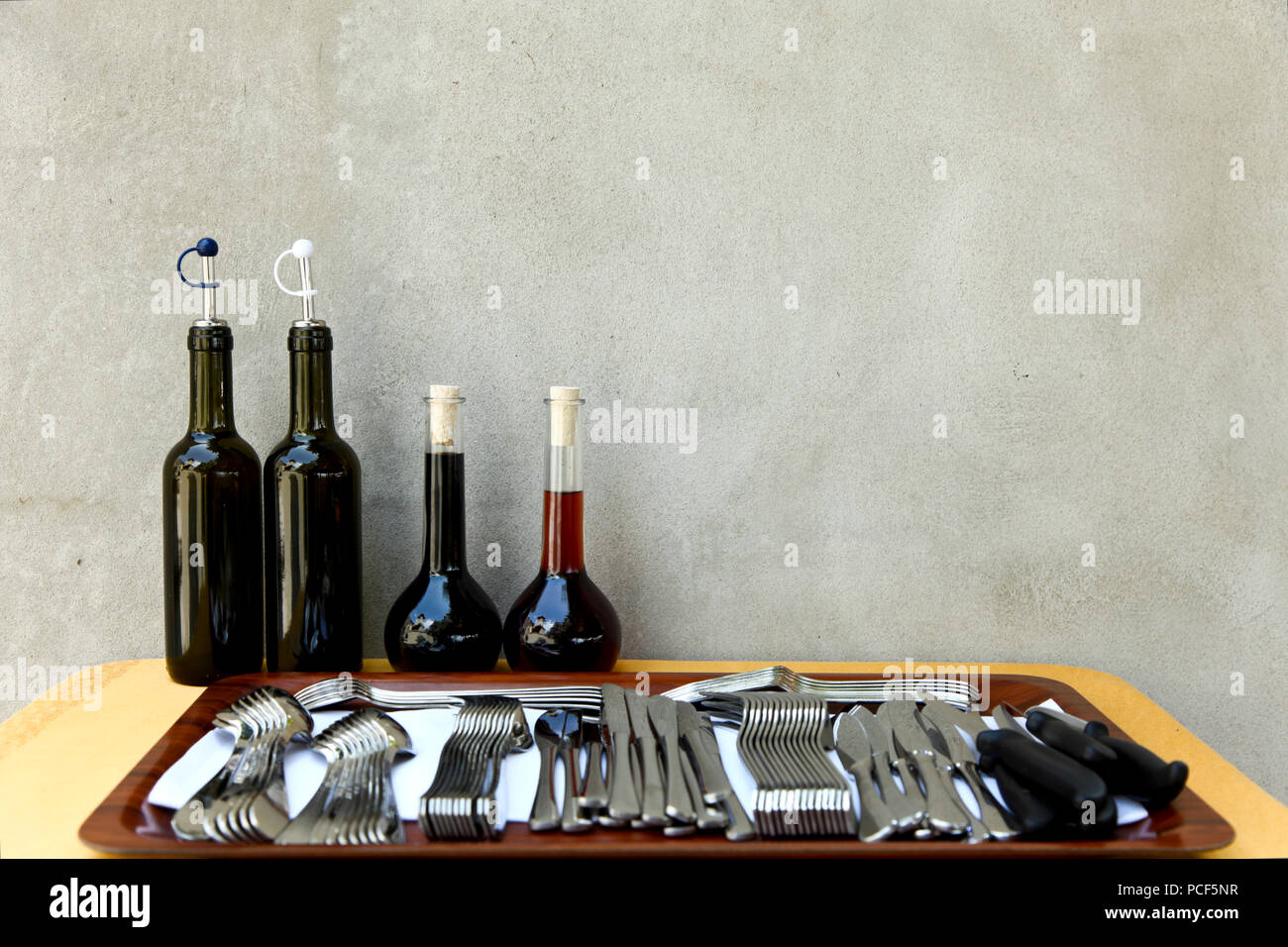 cutlery tray and condiments Stock Photo - Alamy