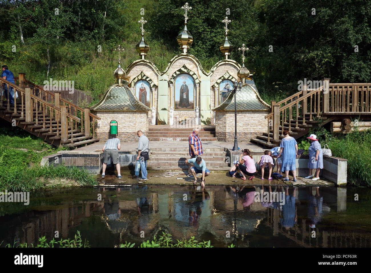 RADONEZH, RUSSIA - CIRCA JULY 2018 Sacral spring and small river Stock ...