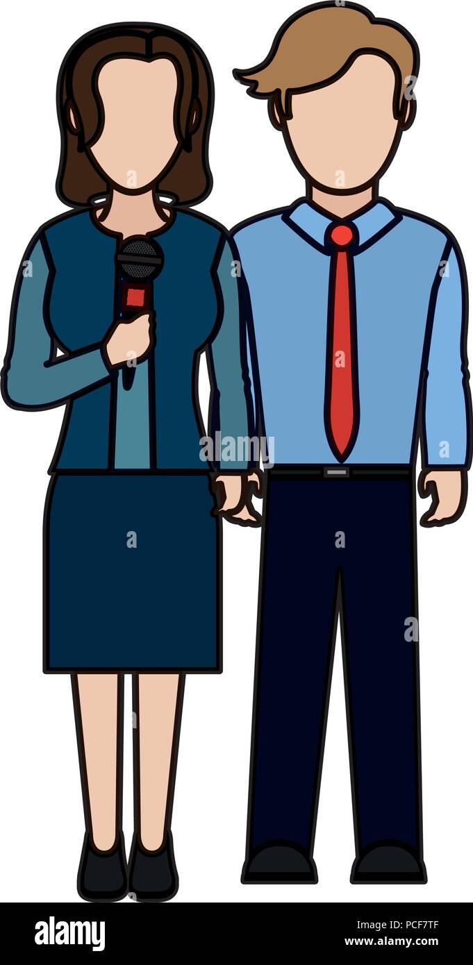 color woman reporter with hairstyle and business man Stock Vector Image ...