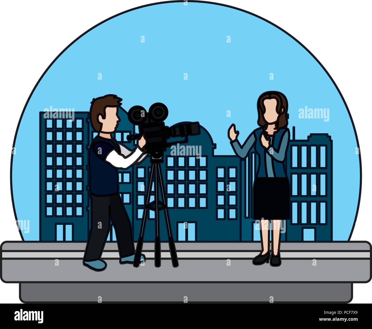 color professional cameraman film to woman reporter Stock Vector Image ...