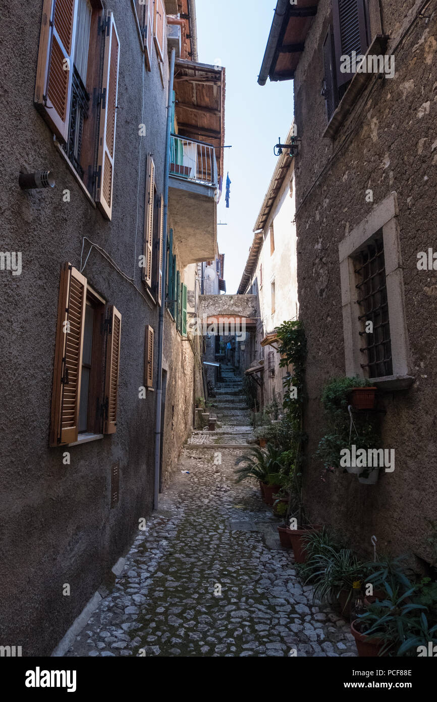 Wood open windows on a medieval town alley Stock Photo - Alamy