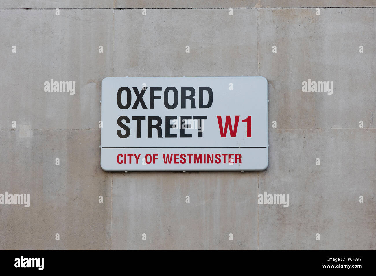 LONDON, UK - JULY 31th 2018: Oxford Street sign on a wall in central ...