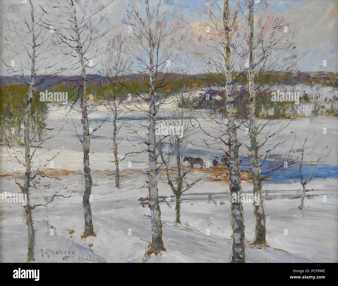 51 Anton Genberg - Norrländskt vinterlandskap med björkar Stock Photo ...