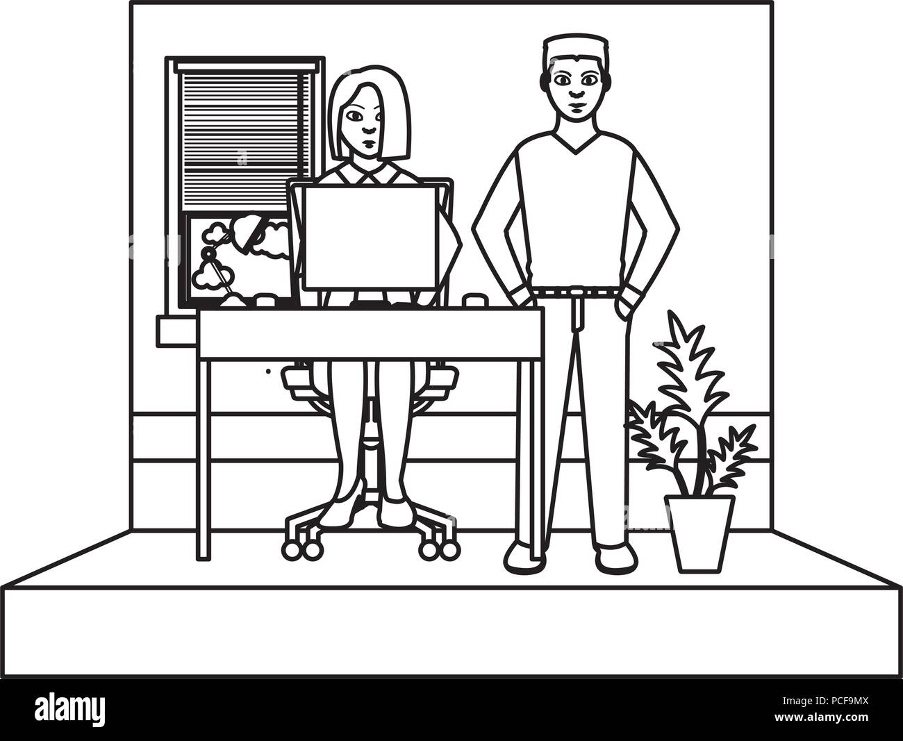 line elegant secretary woman office with businessman Stock Vector Image ...