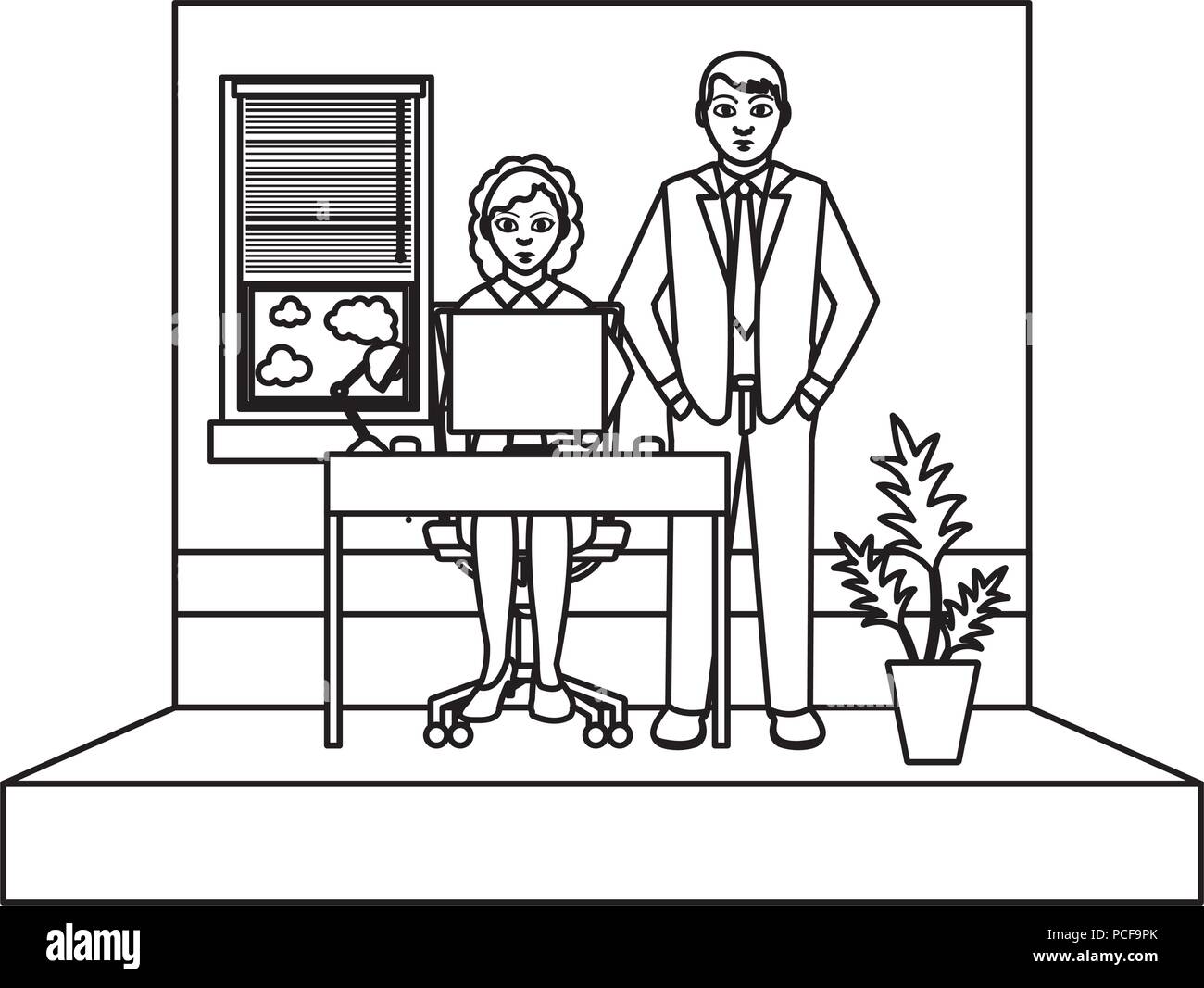 line elegant secretary woman and professional businessman Stock Vector ...