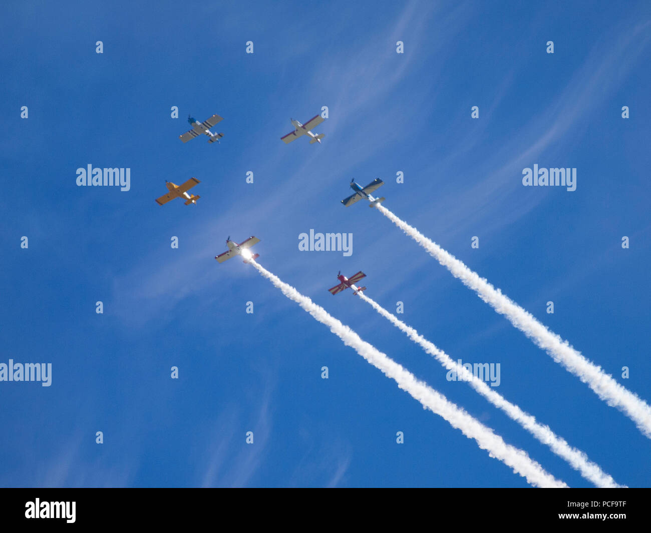 Squadron of planes flying in formation Stock Photo - Alamy