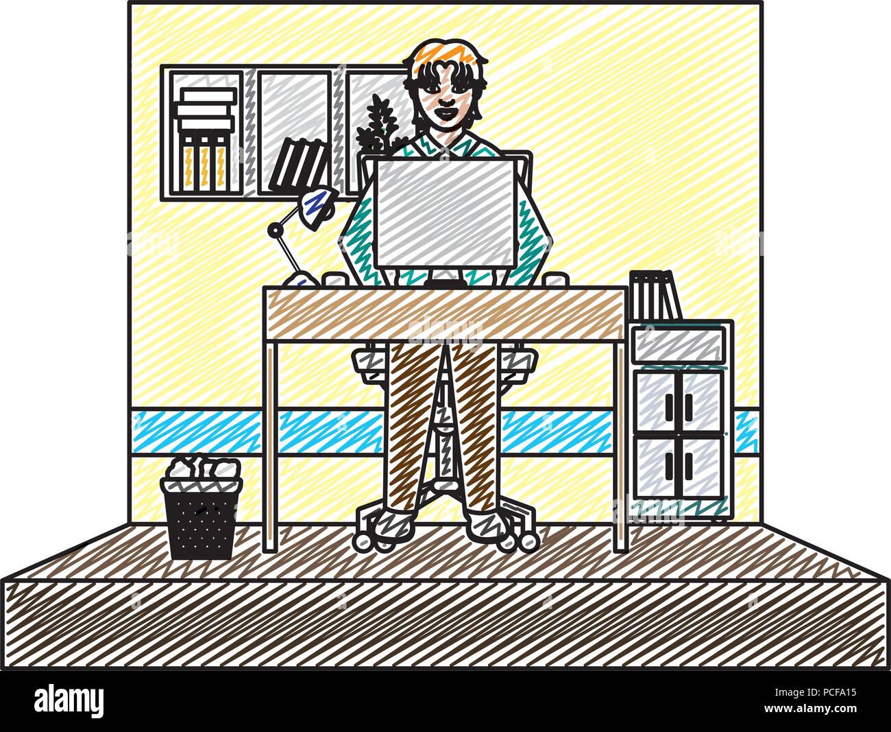 doodle businessman manager office with file cabinet Stock Vector Image ...