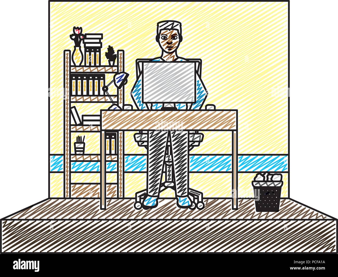 doodle businessman executive office with file cabinet Stock Vector ...