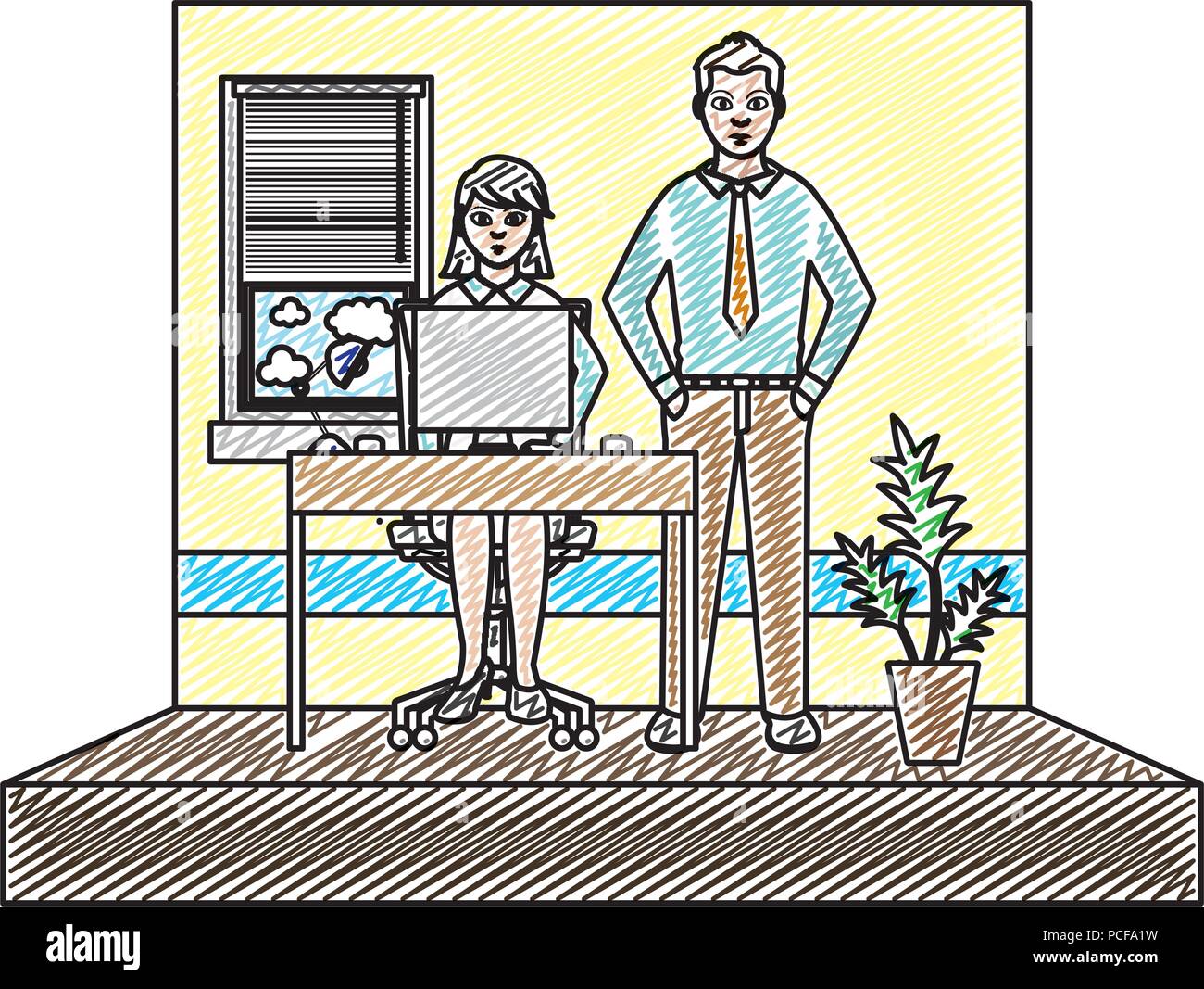 doodle secretary woman office and businessman manager Stock Vector ...