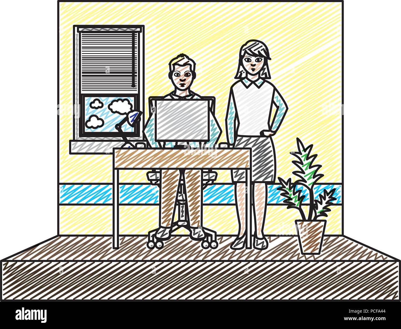 doodle secretary man office and professional businesswoman Stock Vector ...