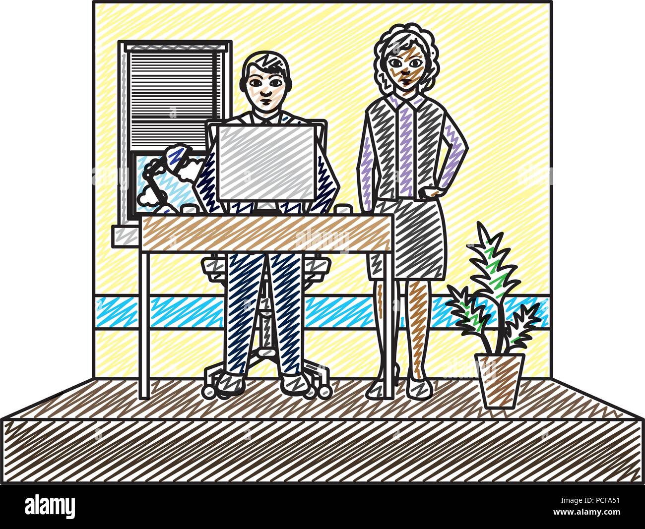 doodle elegant secretary man and businesswoman success Stock Vector ...