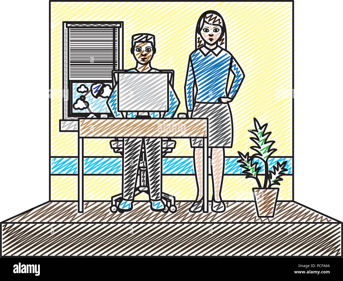 doodle secretary man and elegant businesswoman executive Stock Vector ...