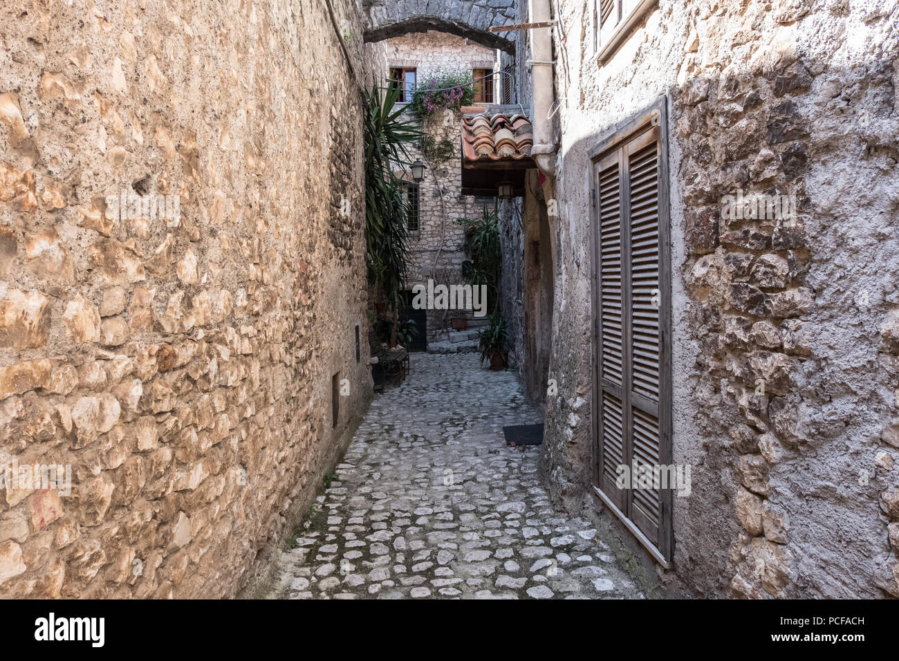 Medieval town path view Stock Photo - Alamy