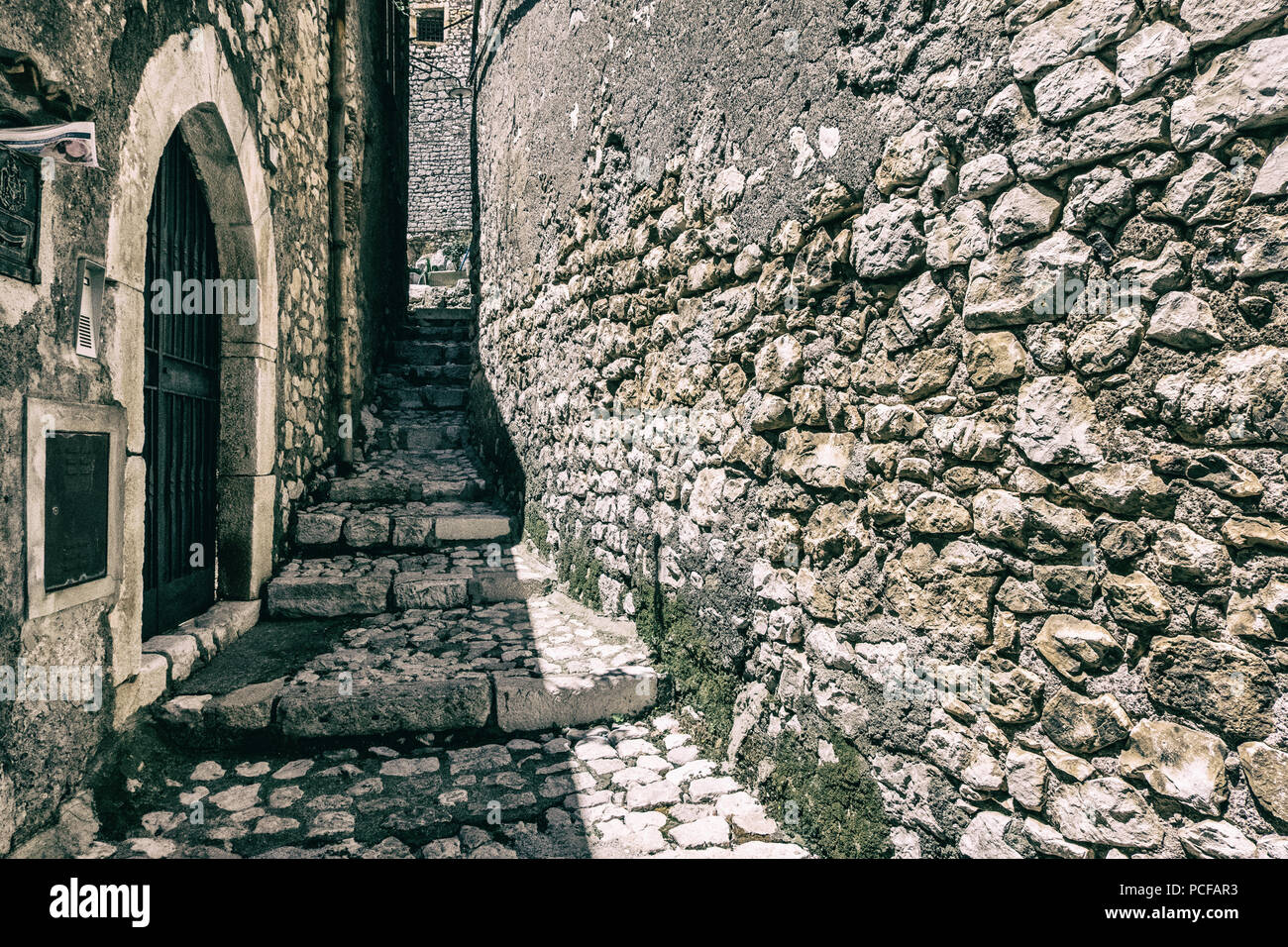 Stairs on a medieval town path Stock Photo - Alamy