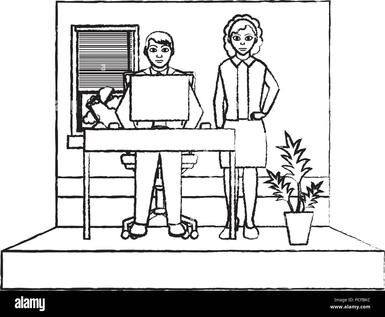 grunge elegant secretary man and businesswoman success Stock Vector ...