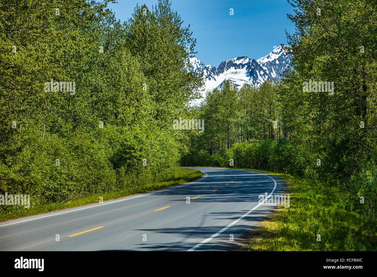 Snow capped mountain in distance on Herman Leirer Road, commonly called ...