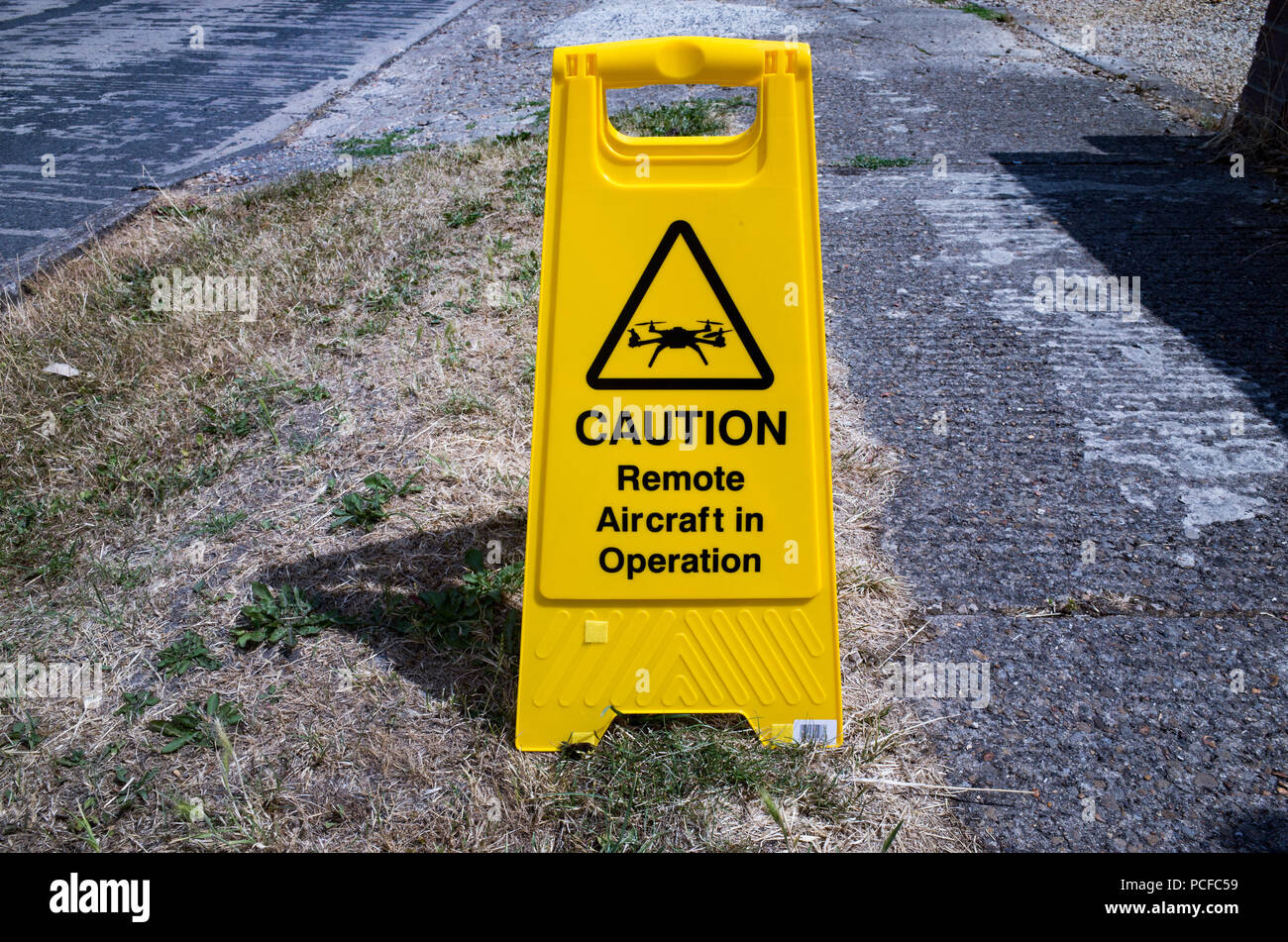 A-Frame style drone warning sign reading - Caution. Remote Aircraft in ...