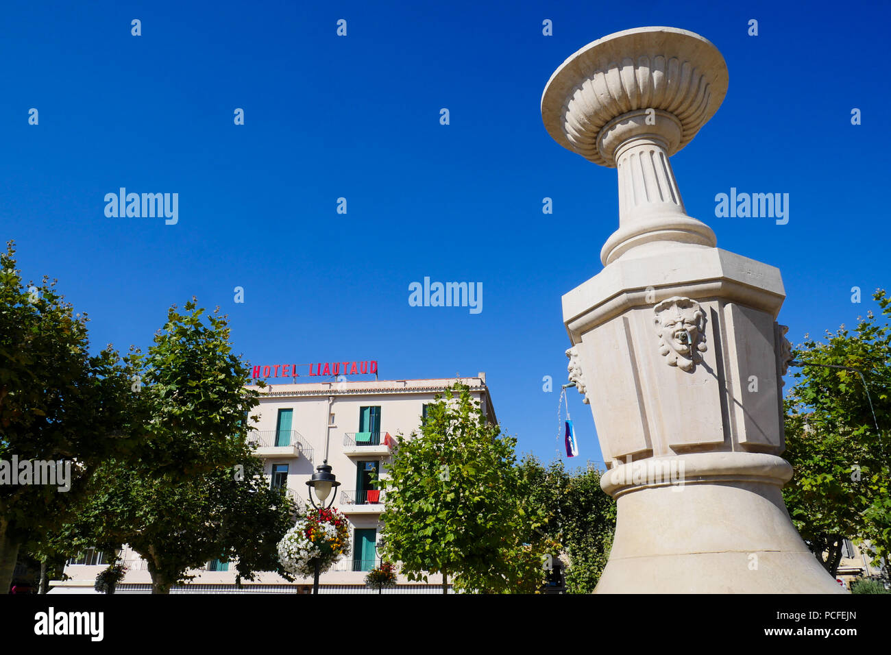 Gilbert Savon square fountain and Liautaud Hotel, Cassis, Bouches-du ...