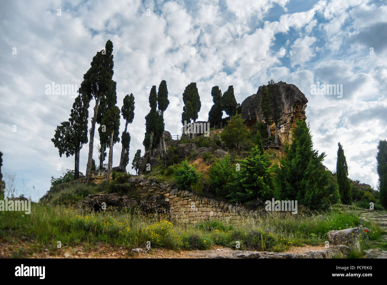 the way of Calvary in the castle of Santa Barbara in La Fresneda Stock ...