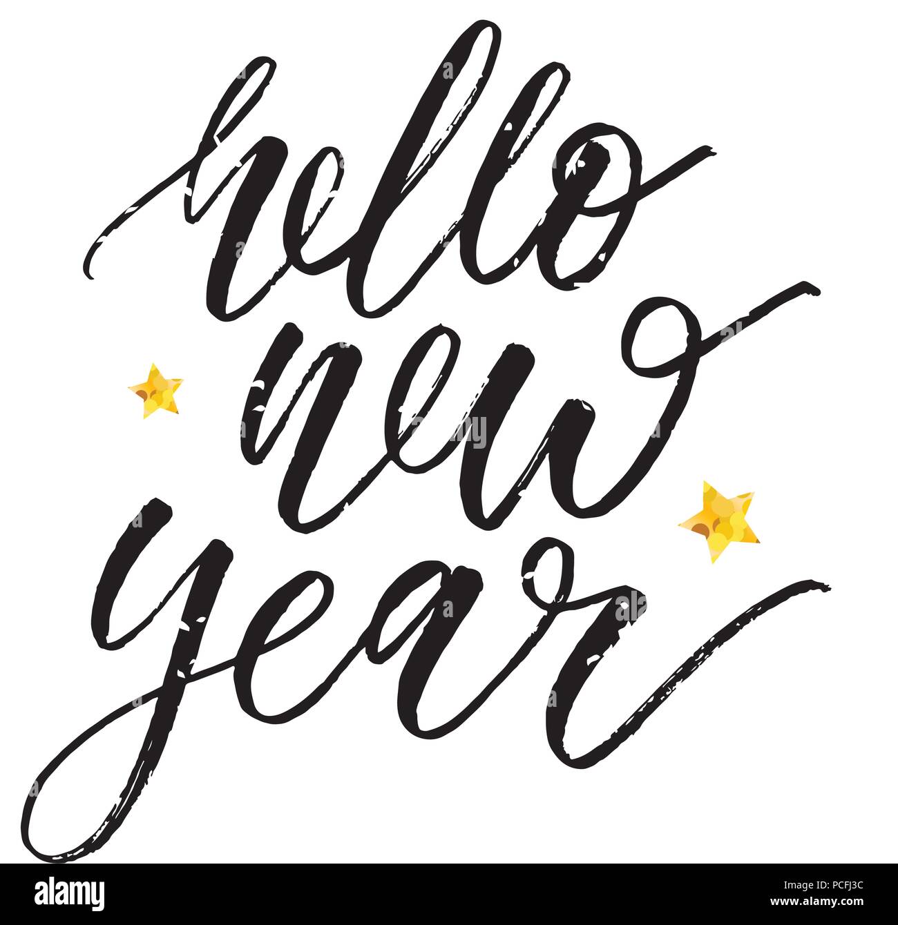 Hello New Year Vector Brush Phrase Lettering Calligraphy Sticker Gold ...