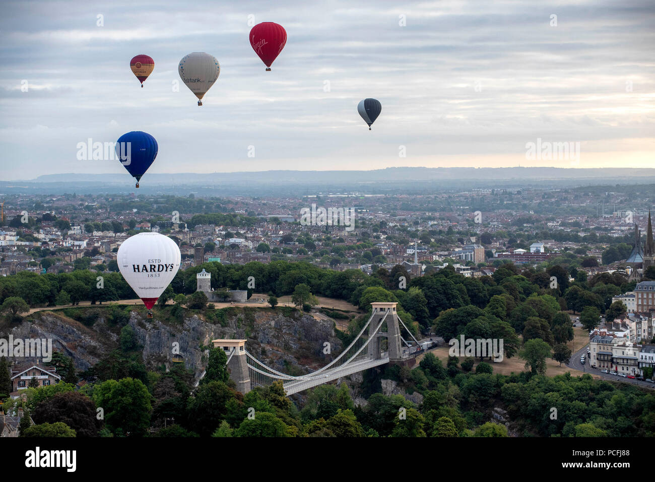 Hot air balloons above the Clifton Suspension Bridge during the press ...