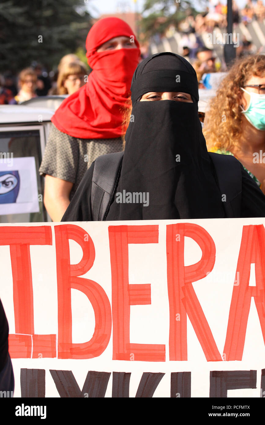 Copenhagen, Denmark - August 1, 2018: Muslim women protest at ...
