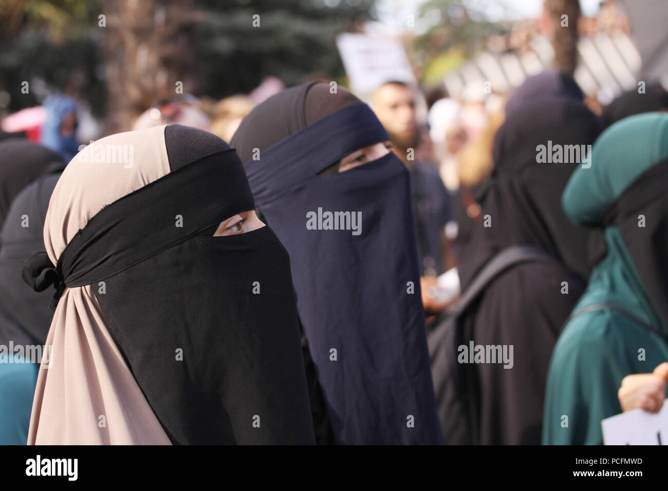 Copenhagen, Denmark - August 1, 2018: Muslim women protest at ...