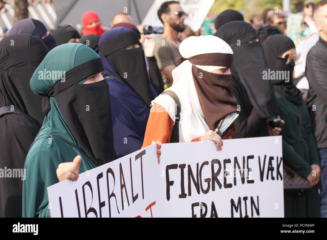 Copenhagen, Denmark - August 1, 2018: Muslim women protest at ...