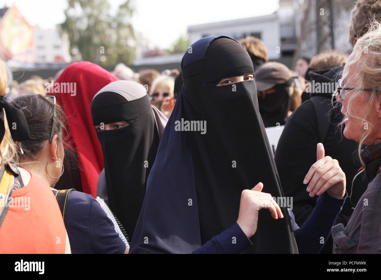 Copenhagen, Denmark - August 1, 2018: Muslim women protest at ...