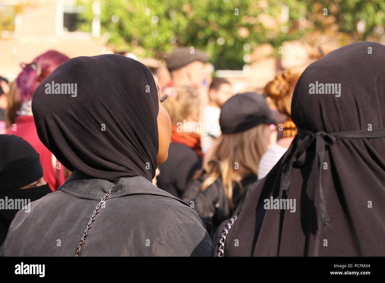 Copenhagen, Denmark - August 1, 2018: Muslim women protest at ...