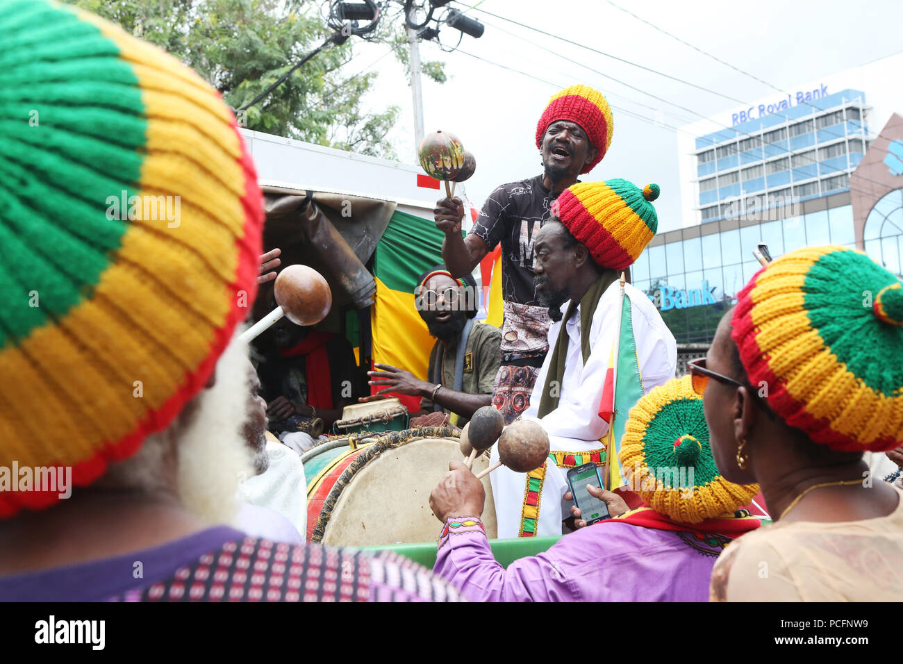 Port of Spain, Trinidad, Tobago. 1st Aug 2018. A Rastafarian group ...