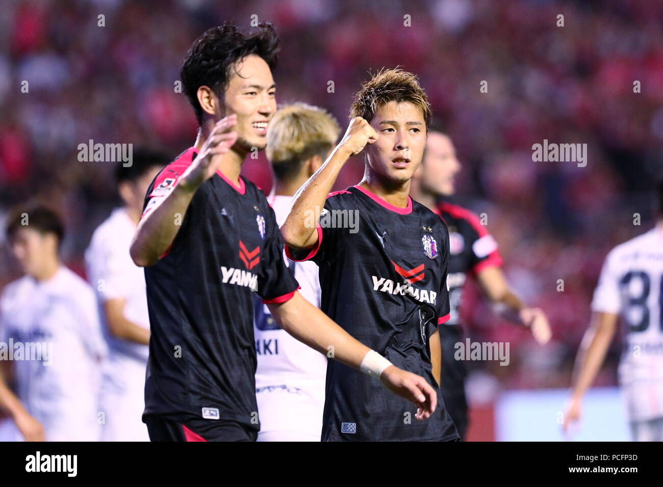 Osaka, Japan. 1st Aug, 2018. (L-R) Kenyu Sugimoto, Yoichiro Kakitani (Cerezo) Football/Soccer ...