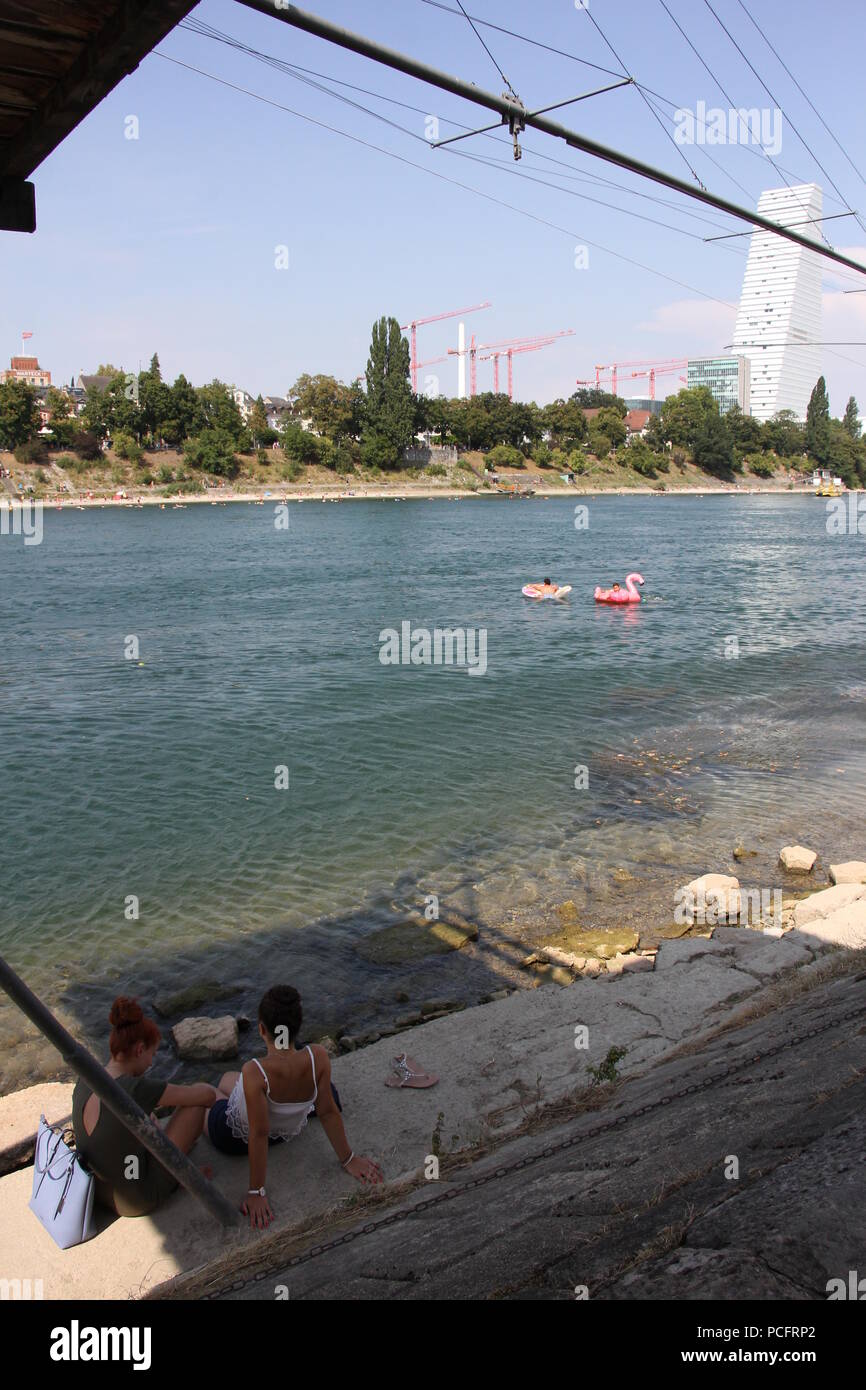 Basel, Switzerland. 1st Aug 2018. People swimming in the Rhine river in ...