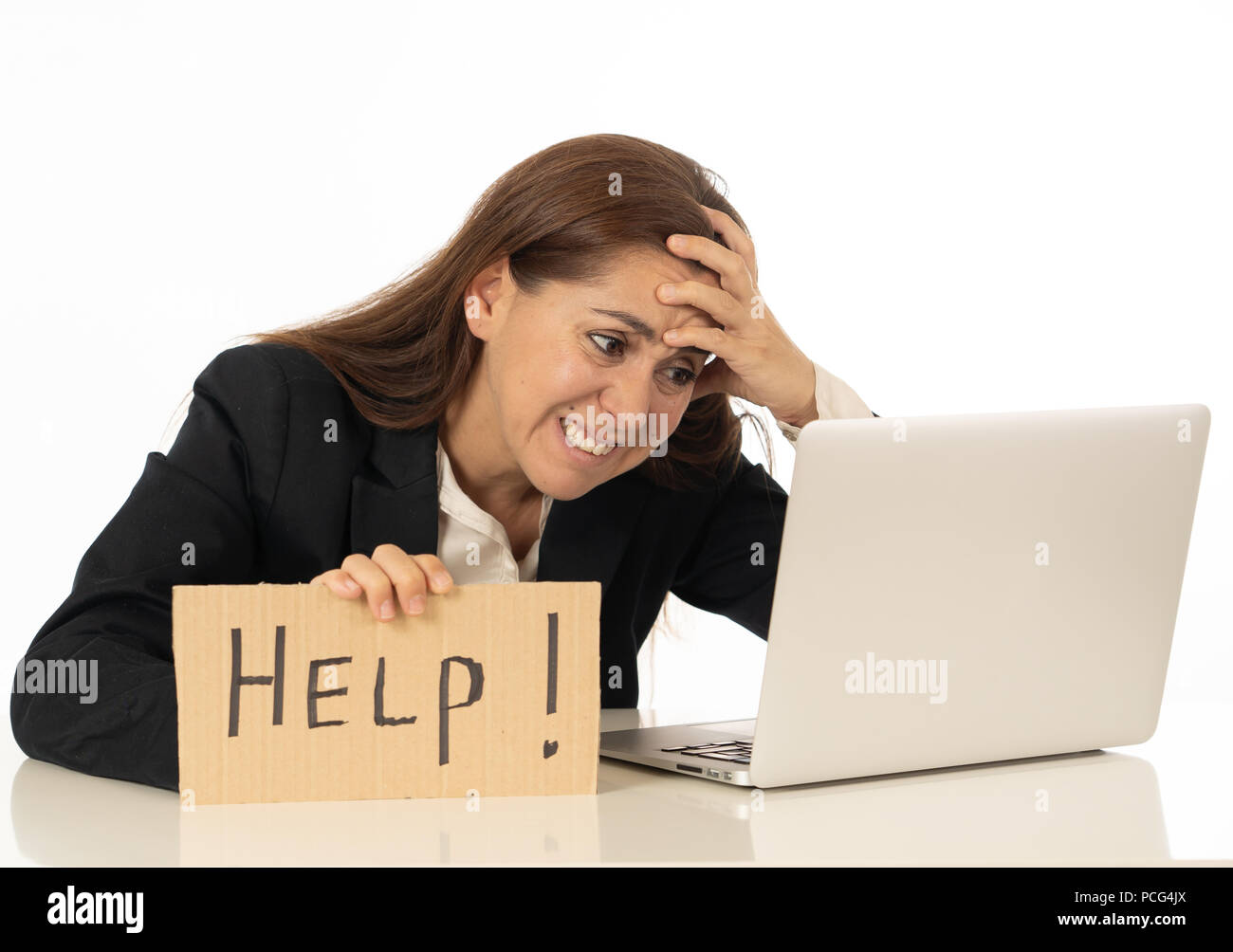 latin woman stressed and overworked Stock Photo - Alamy
