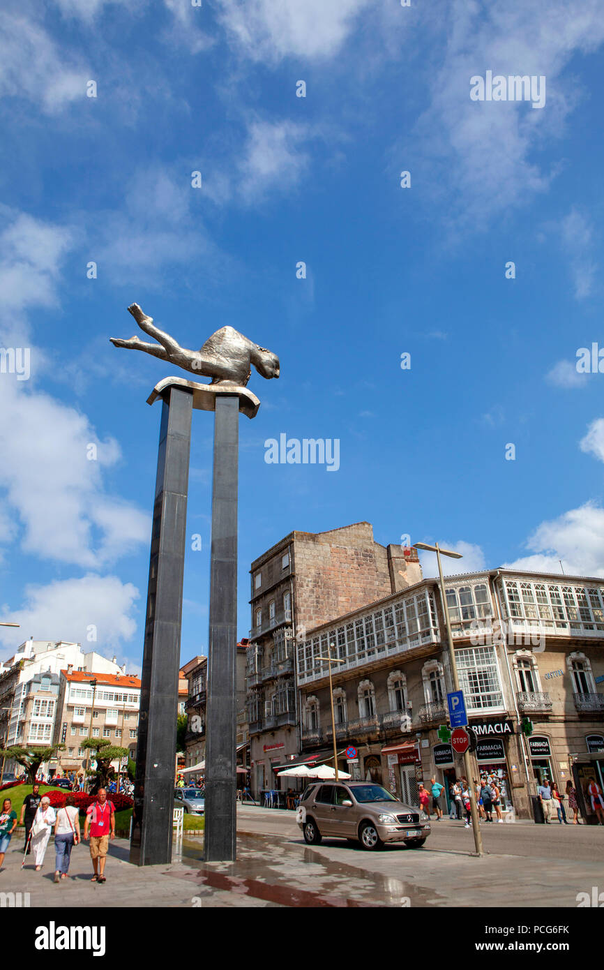 The Port of Vigo, Galicia, Spain with Sculpture The Sireno by Francisco ...