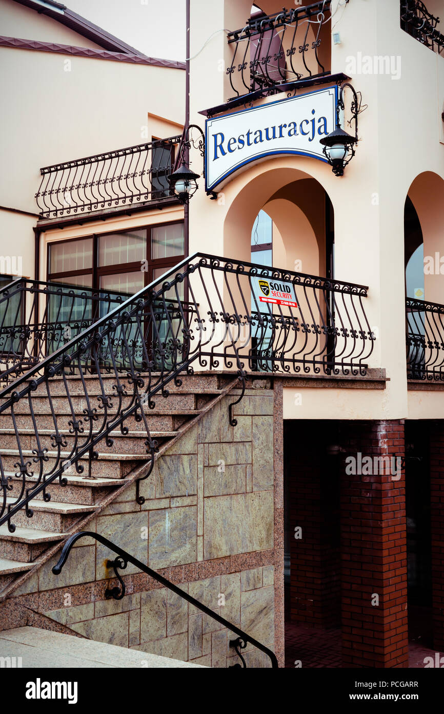 Typical Polish restaurant exterior and signage at a hotel in Marki near ...