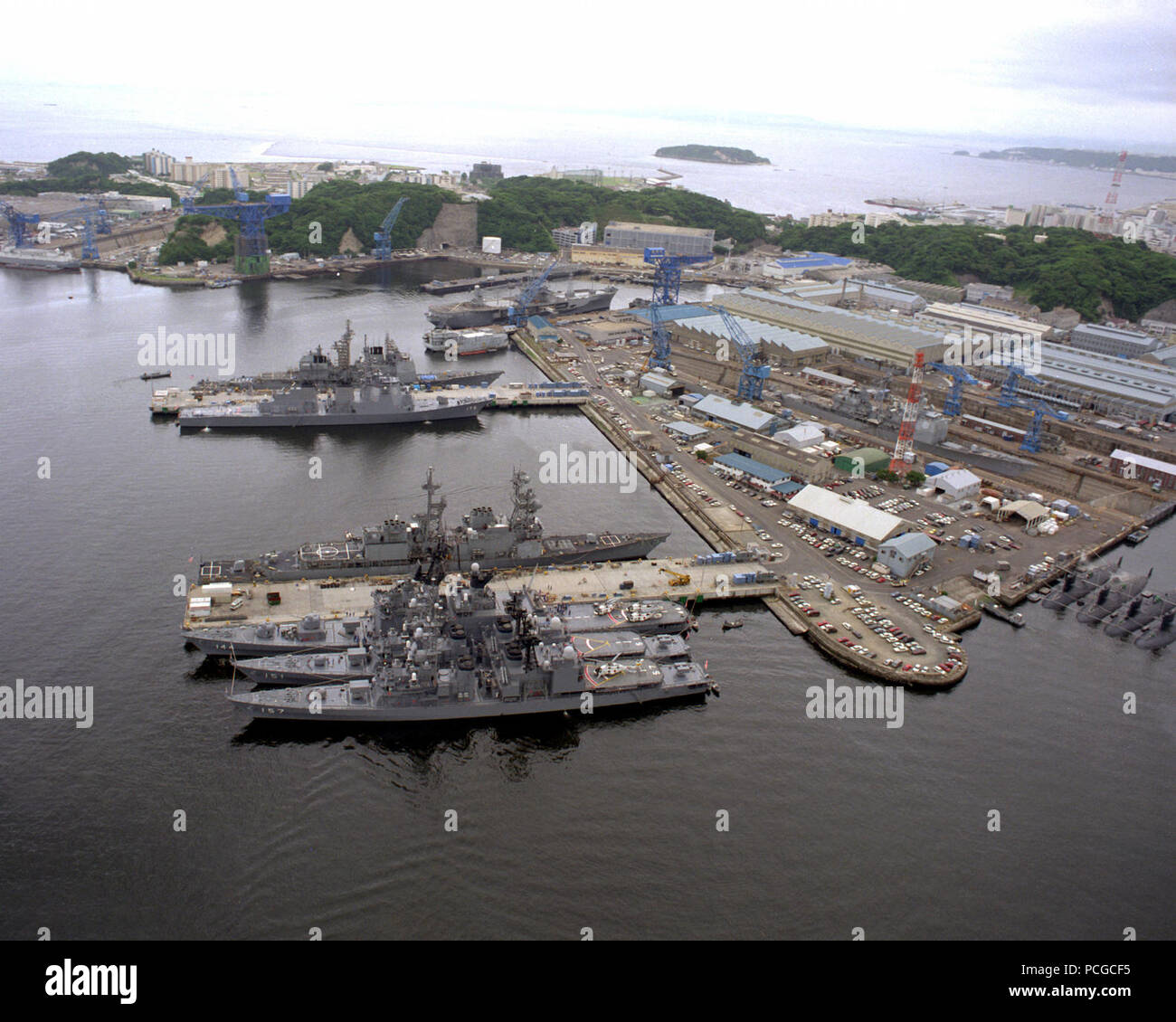 An aerial view of the U.S. Naval Ship Repair Facility at the naval base ...