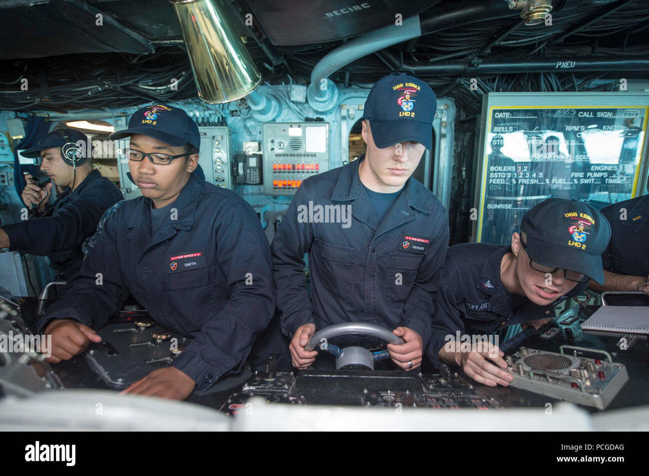 SAN DIEGO (April 8, 2015) Sailors man the helm and lee helm in the ...