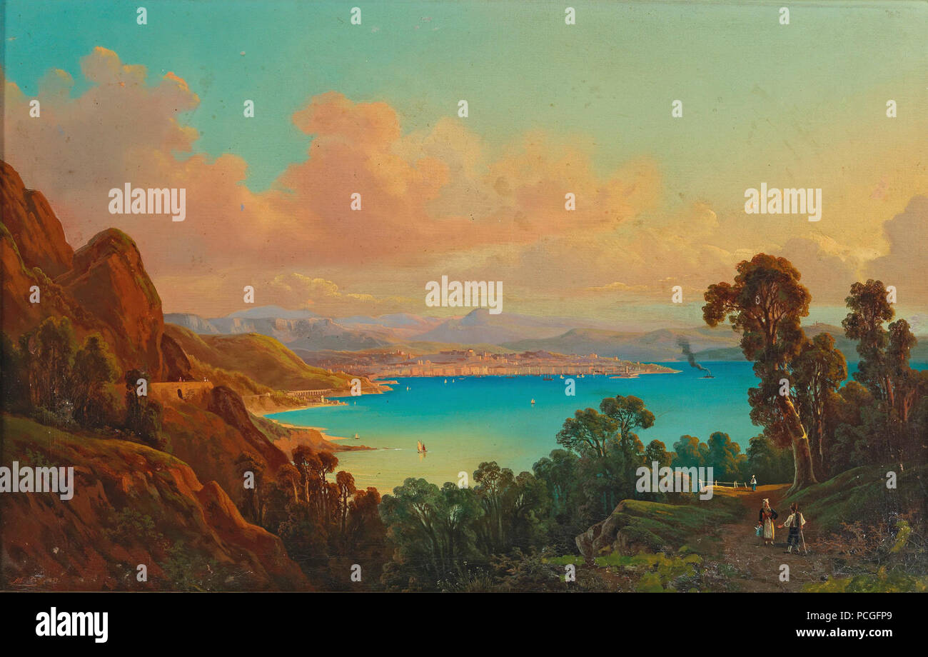 Albert Rieger Blick in die Bucht von Triest 1859 Stock Photo - Alamy