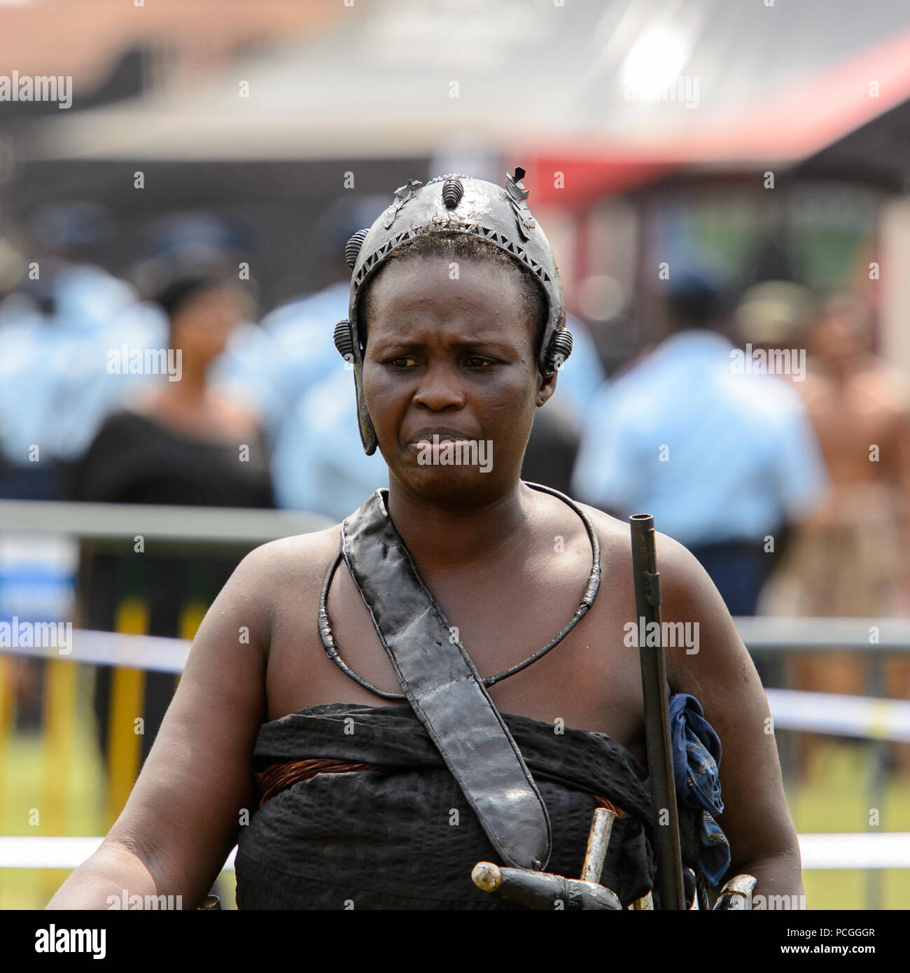 KUMASI, GHANA - JAN 16, 2017: Unidentified Ghanaian woman with a gun in ...