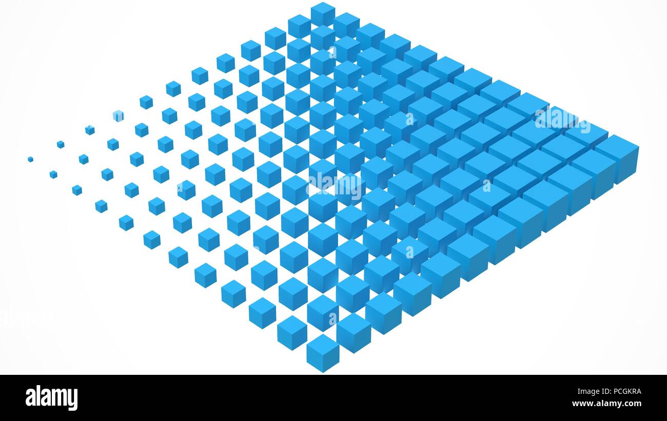 big cube scructure dissolving to small cubes. 3d style vector ...