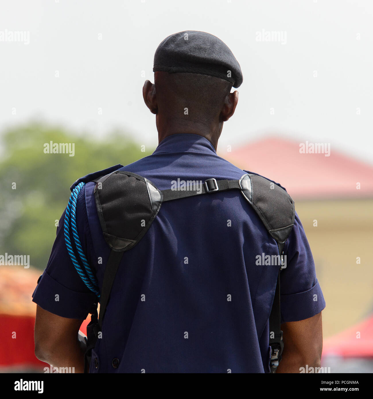 KUMASI, GHANA - JAN 16, 2017: Unidentified Ghanaian policeman at the ...