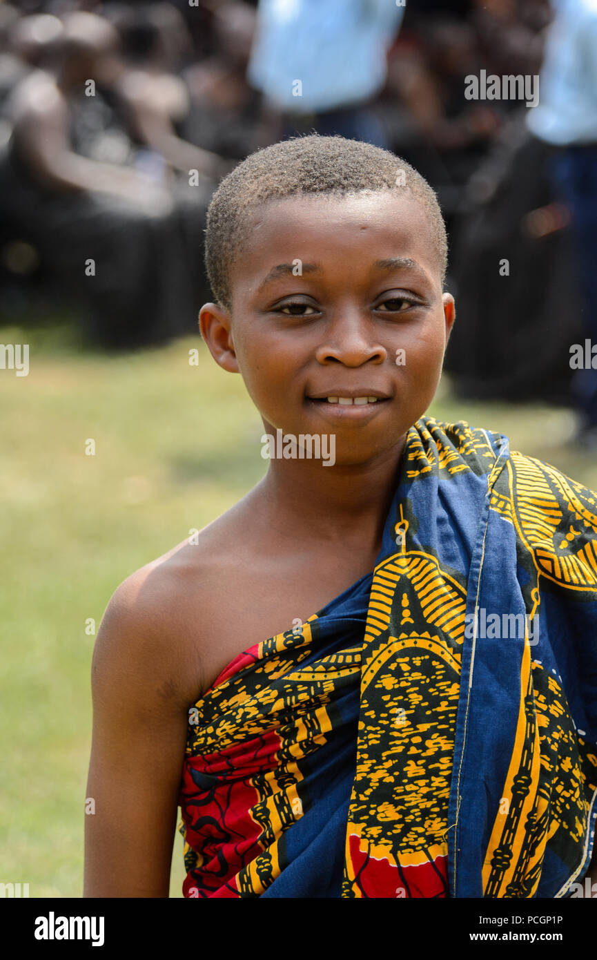 KUMASI, GHANA - JAN 16, 2017: Unidentified Ghanaian boy at the memorial ...