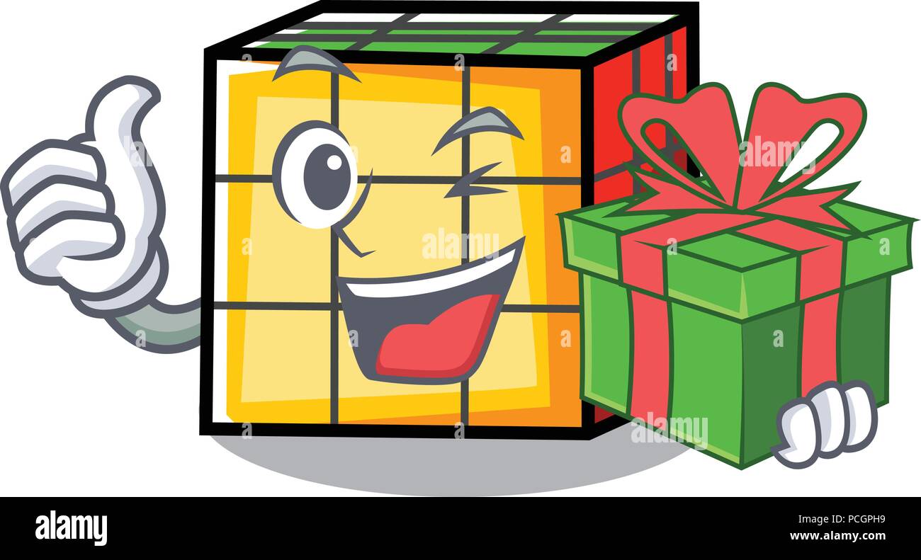 With gift rubik cube mascot cartoon Stock Vector Image & Art - Alamy