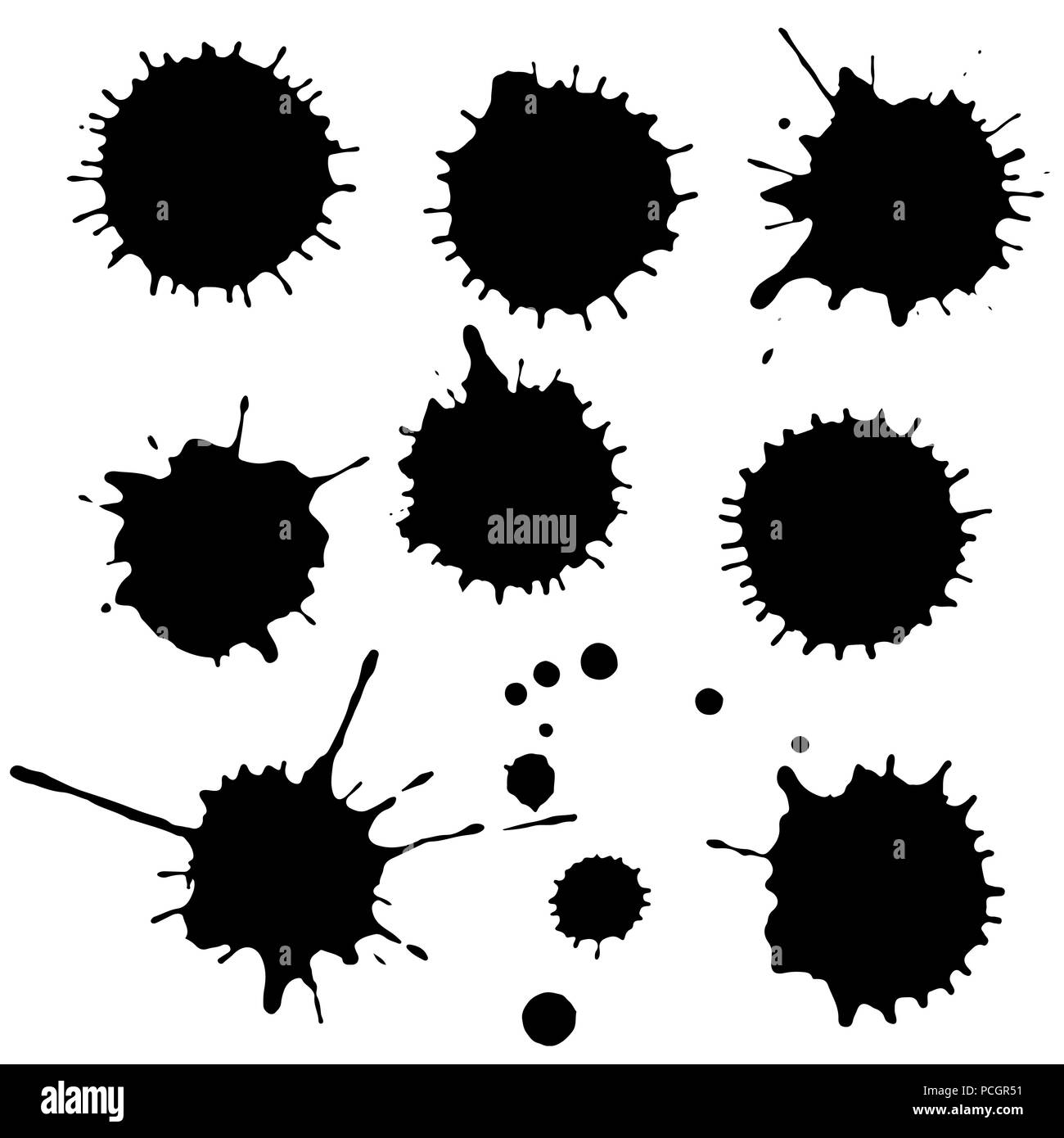 Black ink paint spots. Drops texture isolated on white background. Set ...