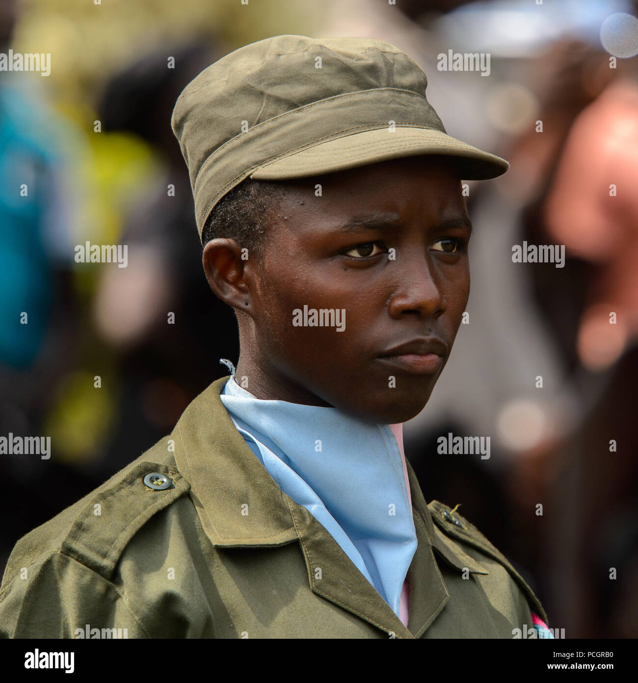 KUMASI, GHANA - JAN 16, 2017: Unidentified Ghanaian military man at the ...