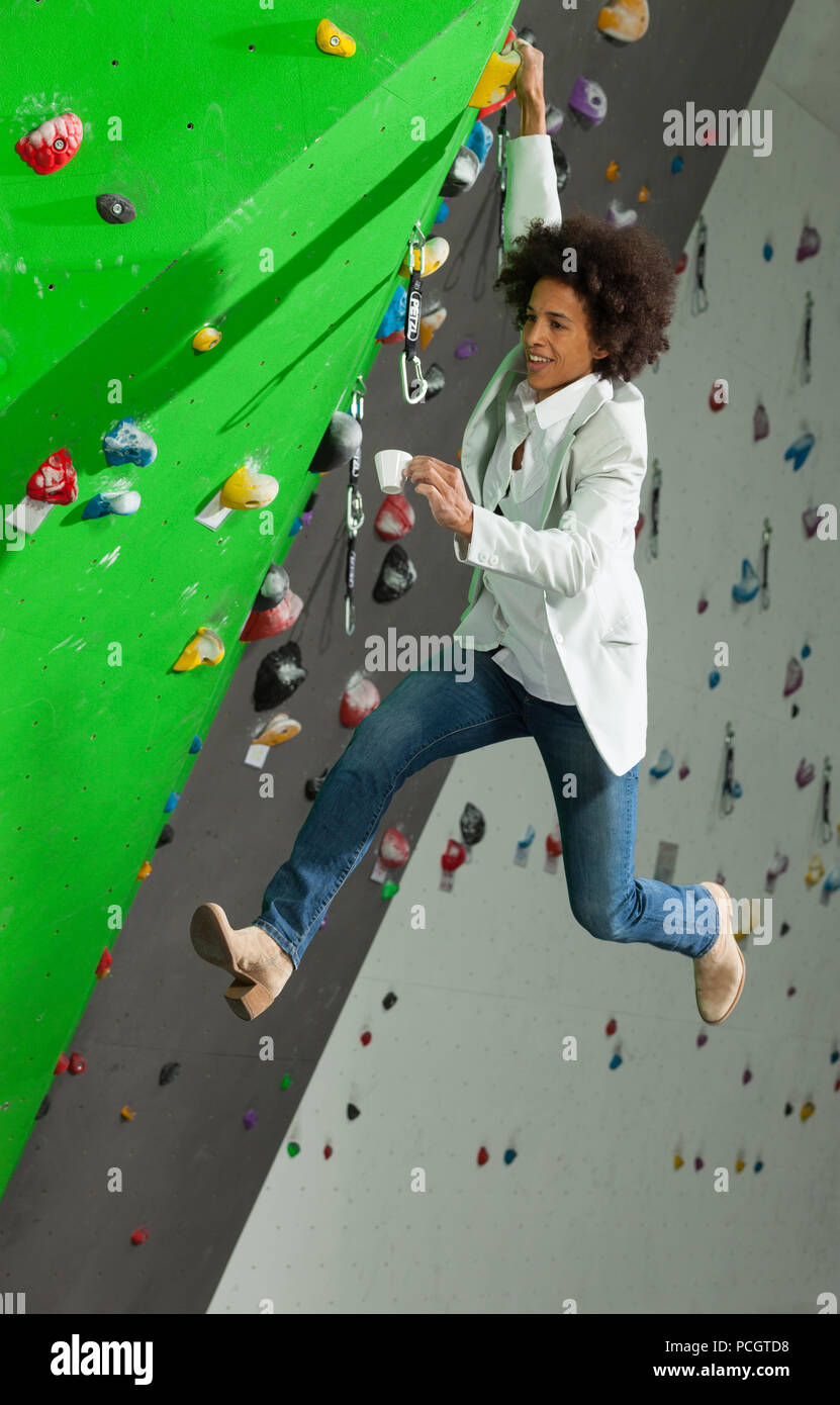 Woman Climbing Wall Portrait High Resolution Stock Photography and ...